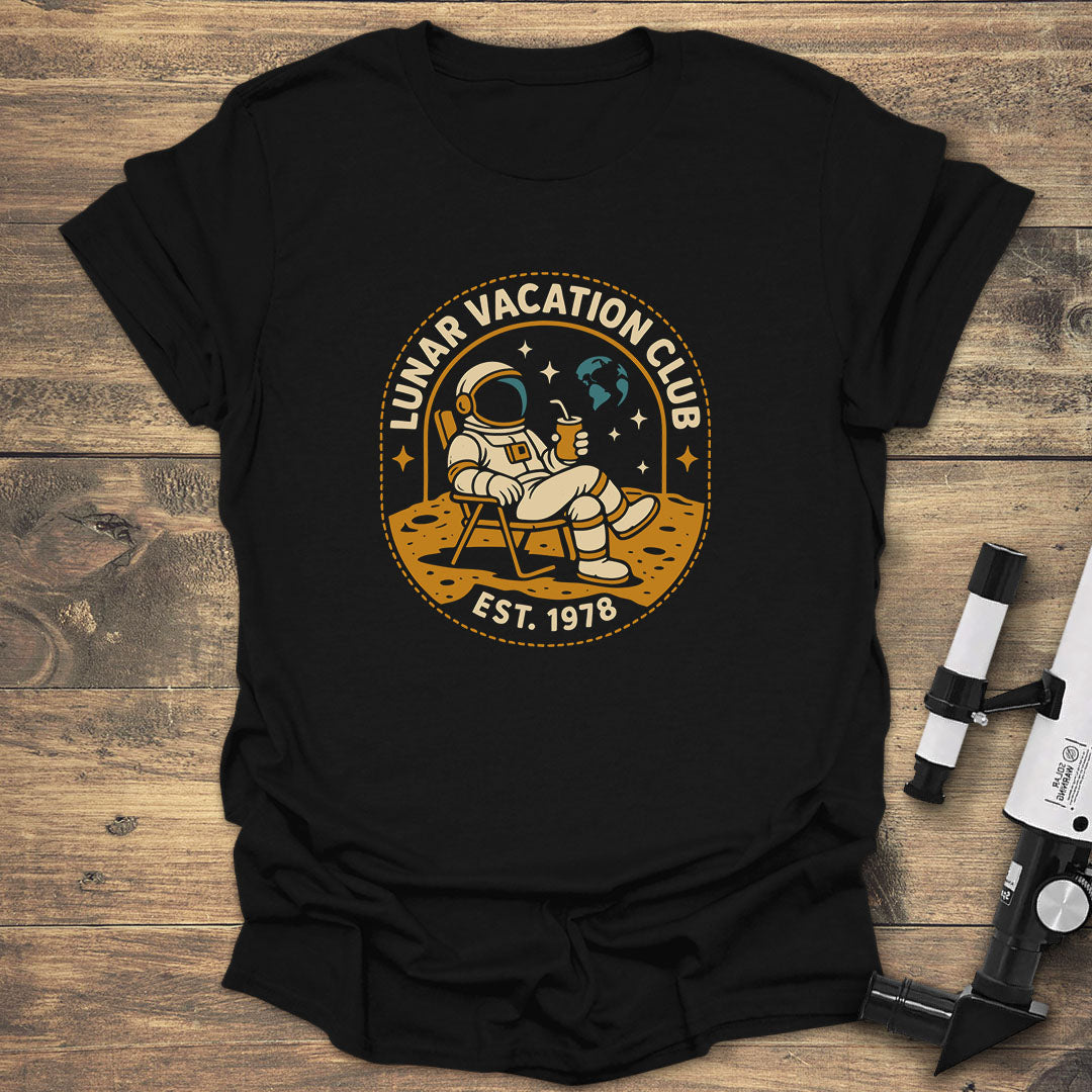 Lunar Vacation Club Astronaut T-Shirt – Retro Space Tee – AstroTee
